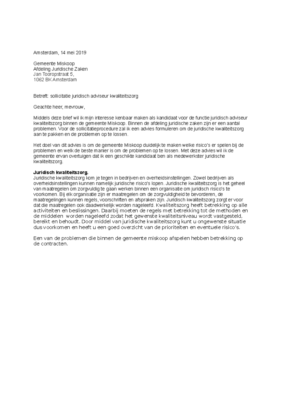 Rabia Avci - Voorbeeld brief - Amsterdam, 14 mei 2019 Gemeente Miskoop ...