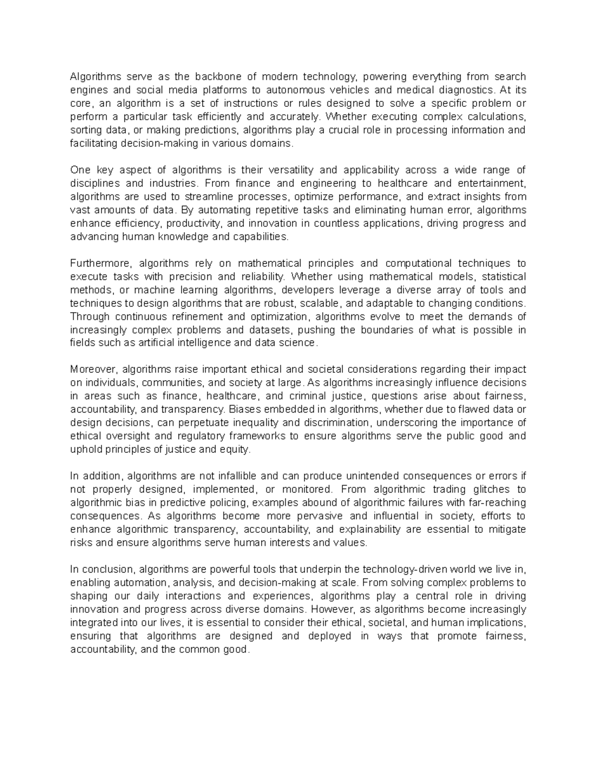 Algorithms essay - Algorithms serve as the backbone of modern ...