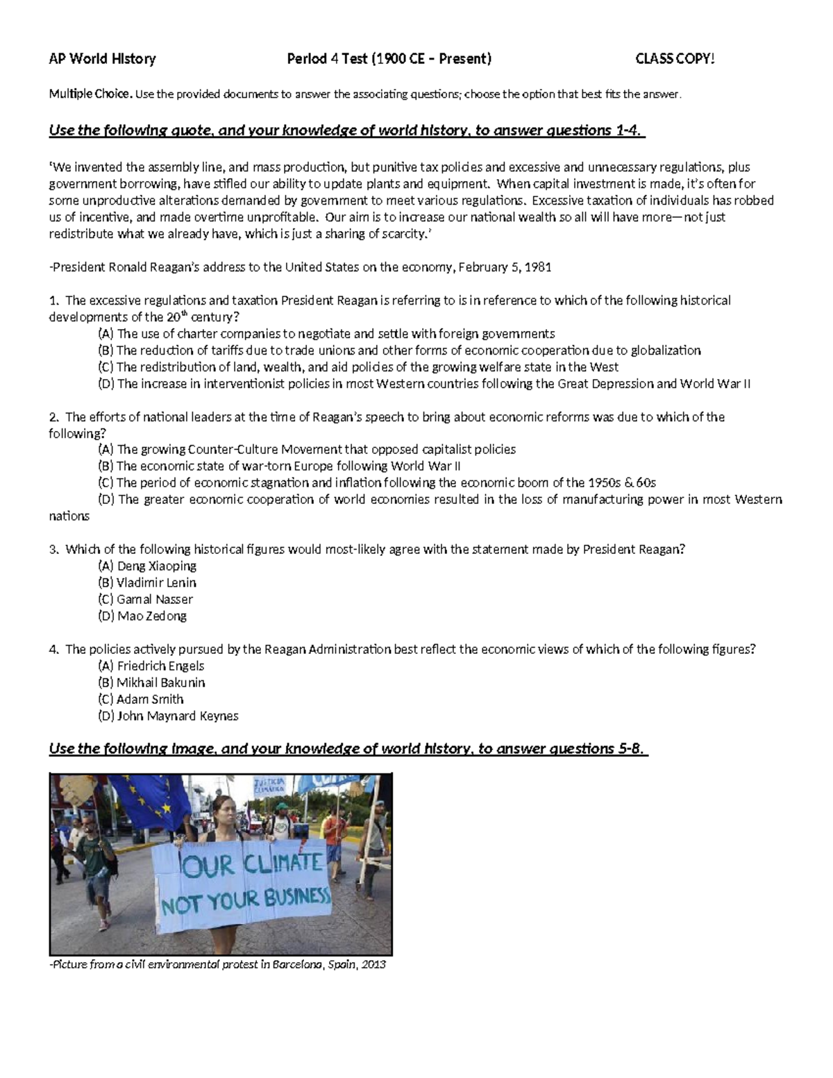 Period IV Test (1900 CE - Present) - AP World History Period 4 Test ...