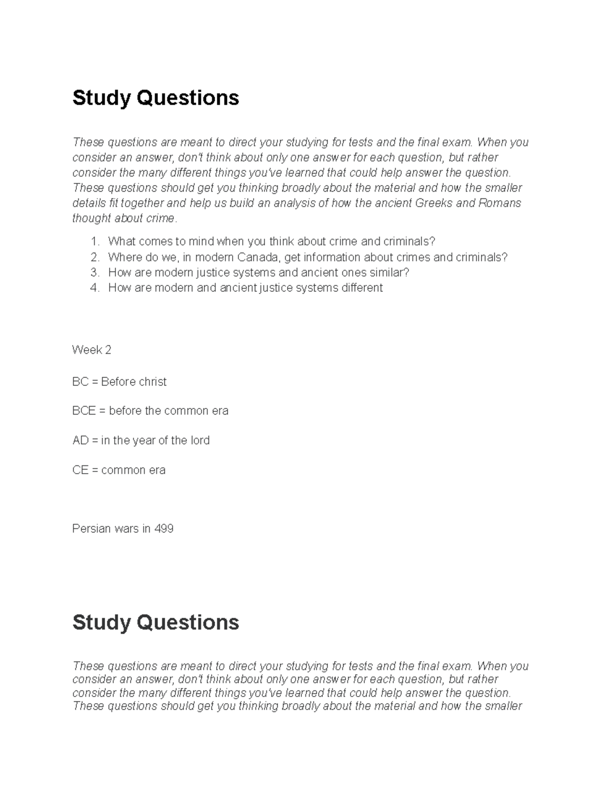 Classics - Study Questions These questions are meant to direct your ...
