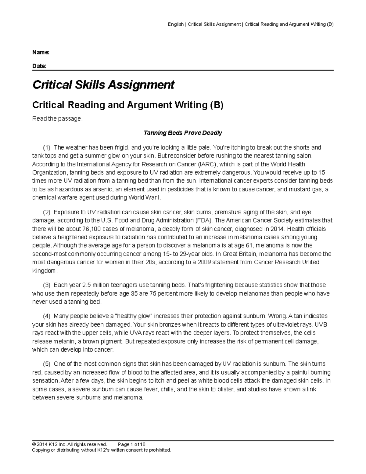 Timed Write Essay - Name: Date: Critical Skills Assignment Critical ...
