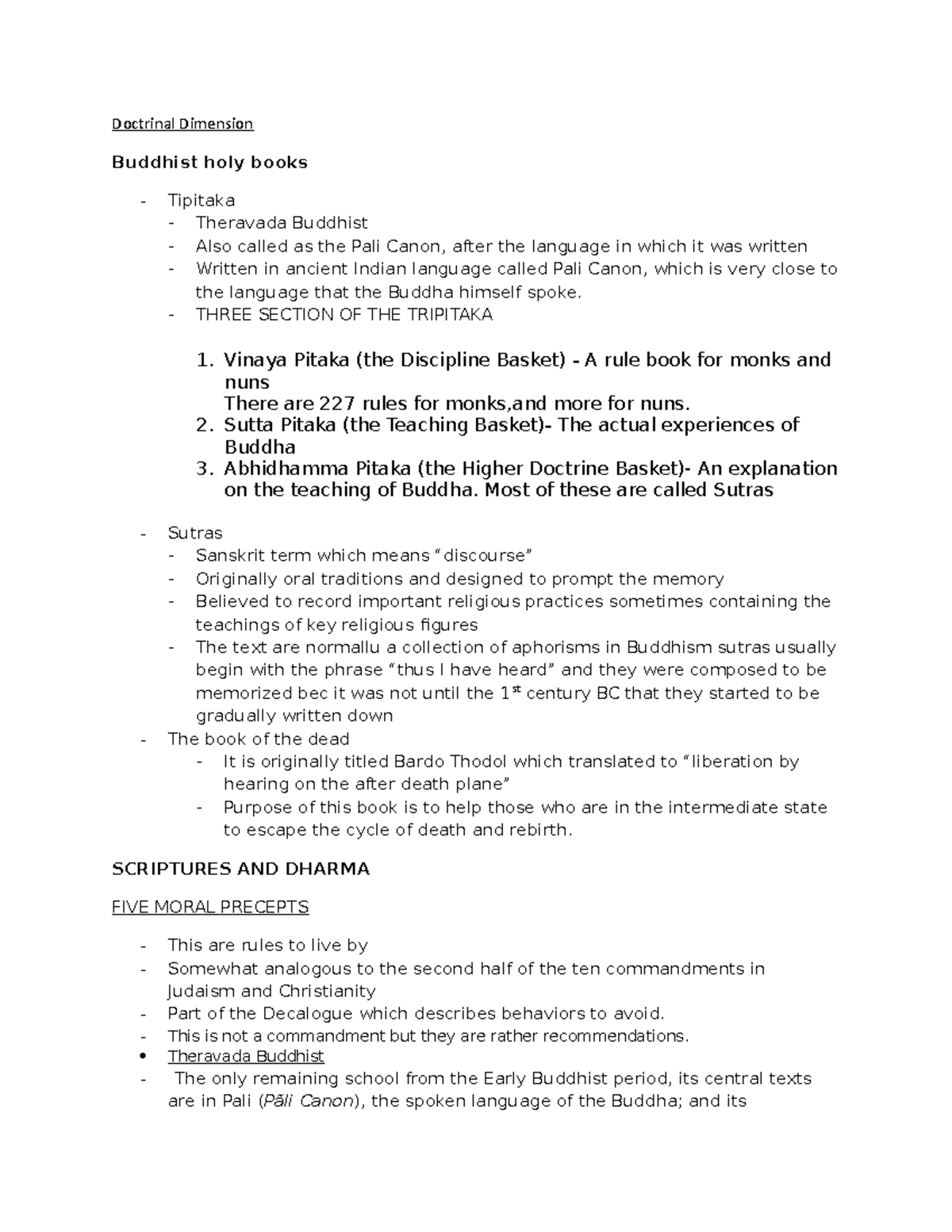 Doctrinal notes (Doctrinal Dimension) - Doctrinal Dimension Buddhist ...