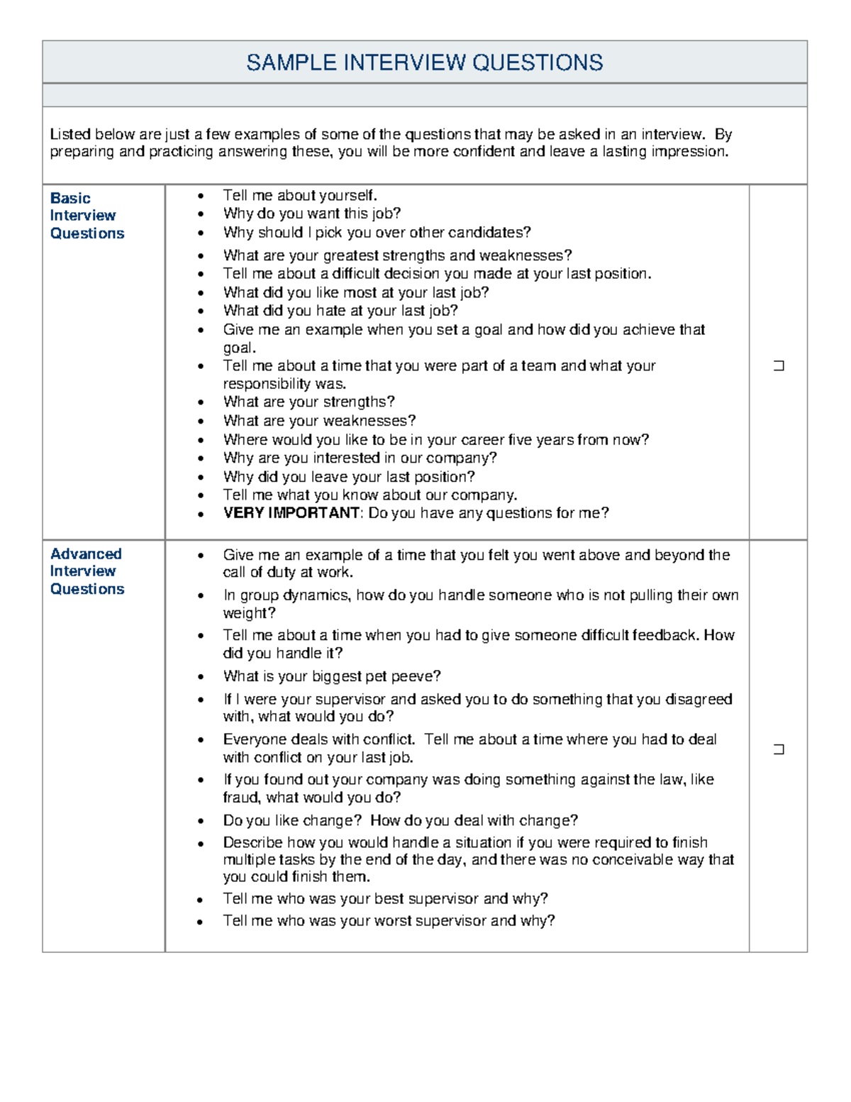 Interview Questions - SAMPLE INTERVIEW QUESTIONS Listed below are just ...