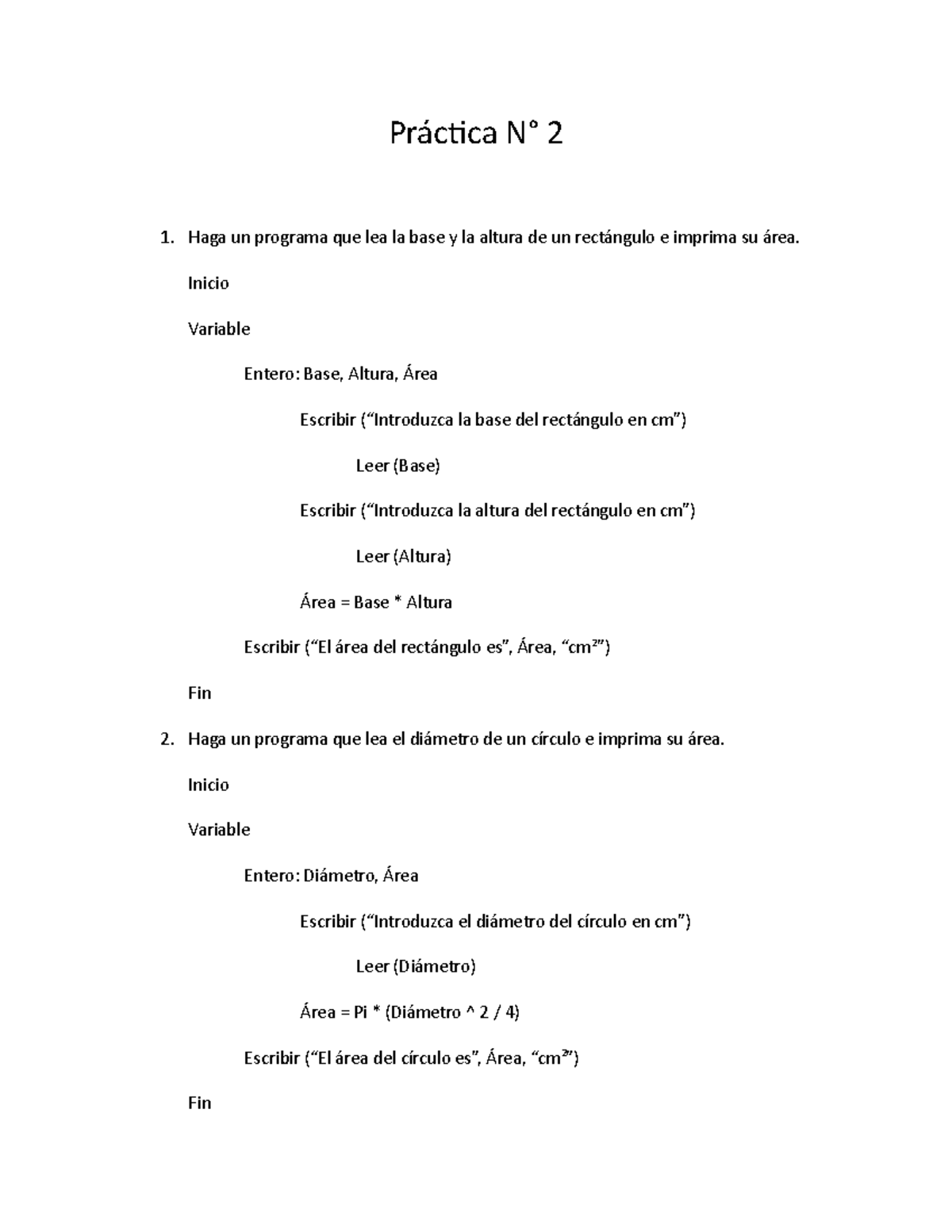 Práctica N° 2 - Práctica de c++ - Práctica N° 2 Haga un programa que ...