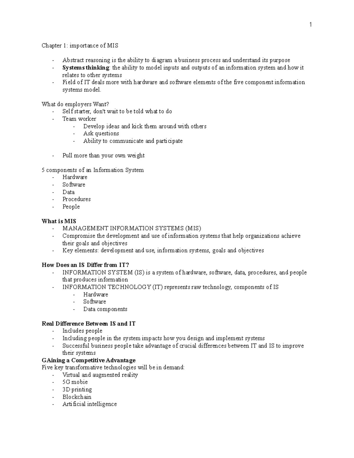 Compsci 1032 midterm notes - Chapter 1: importance of MIS Abstract ...