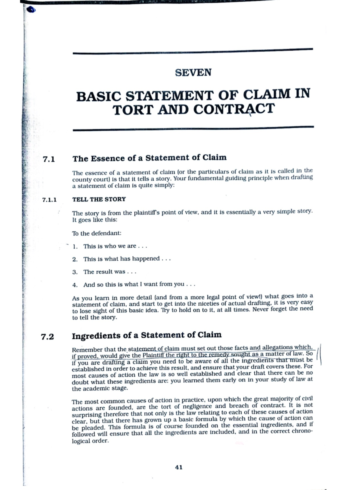 Basic Statement of Claim in Tort and Contract (Com 231101 185540 ...