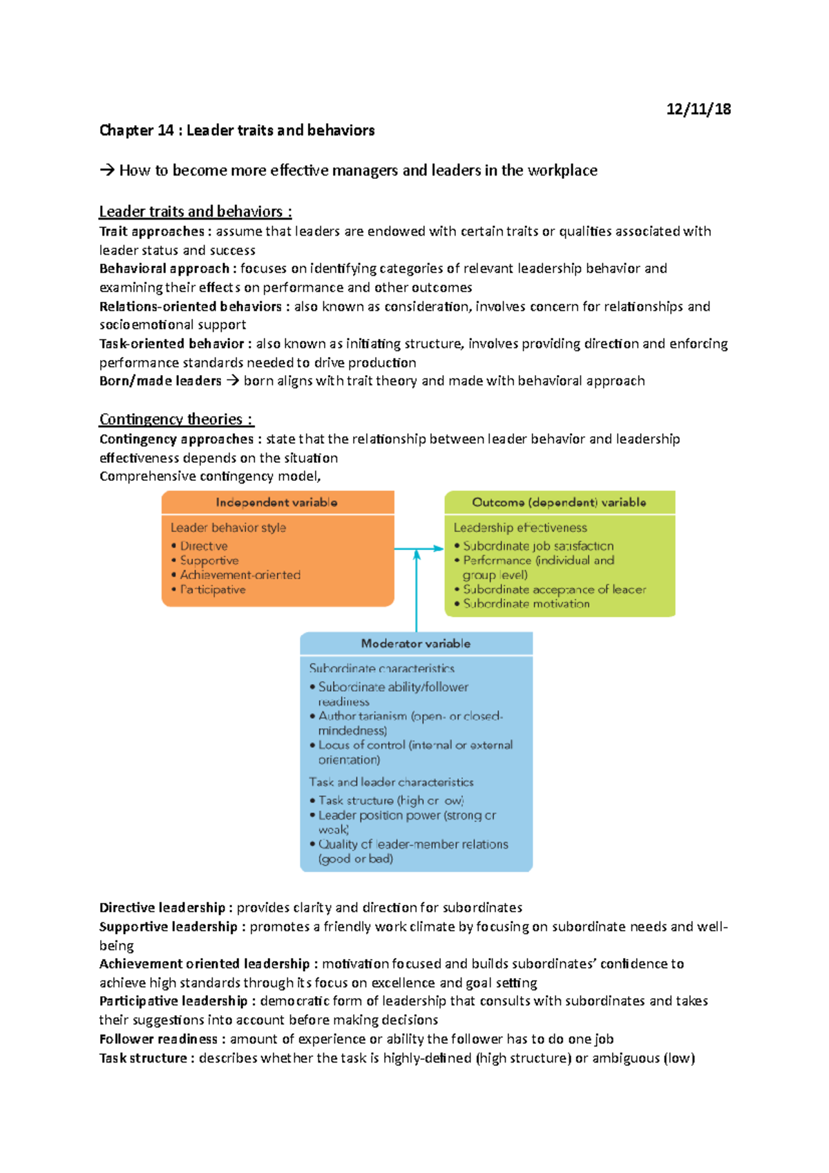 Chapter 14 - Leader traits and behaviors - 12/11/ Chapter 14 : Leader ...