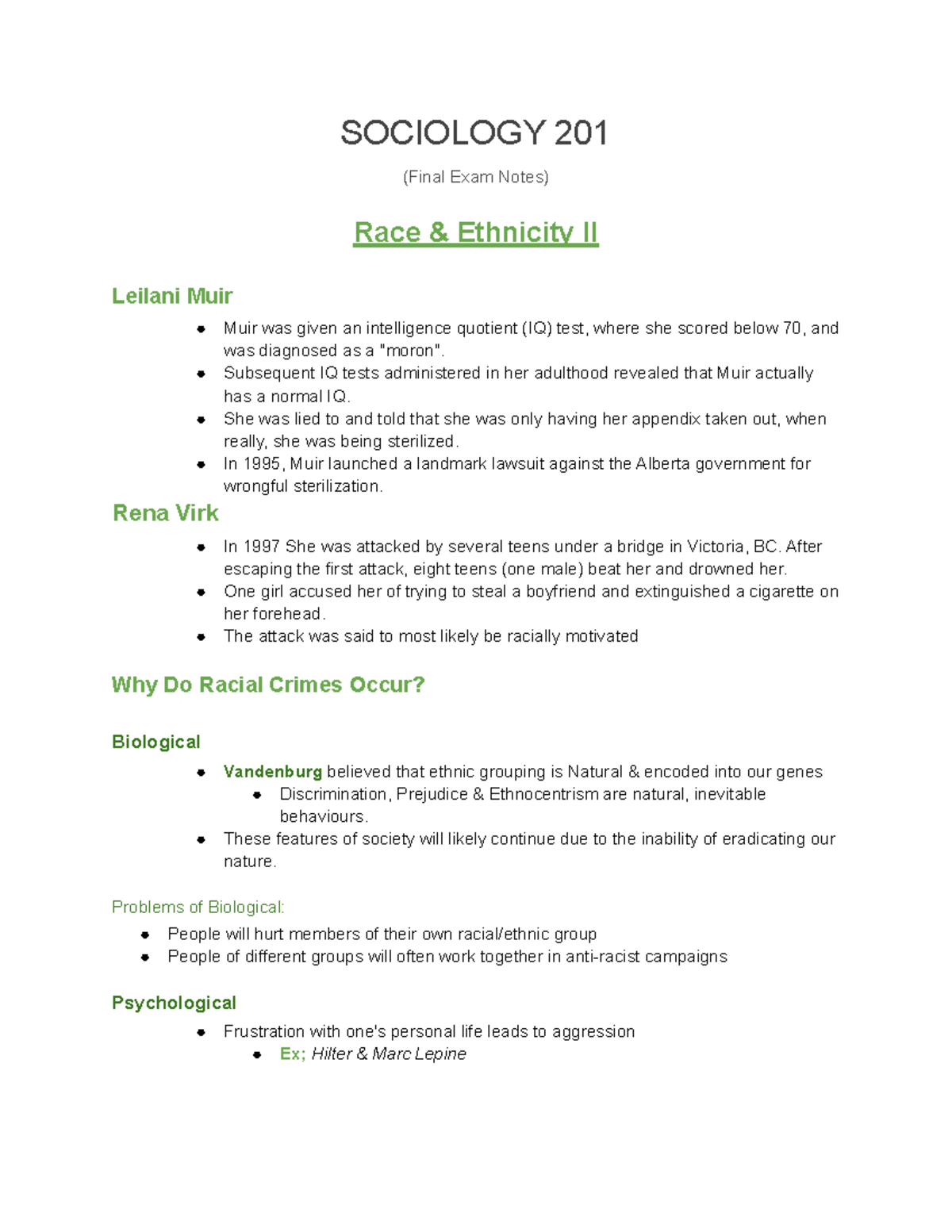 SOCI Final - SOCI 201 ENTIRE COURSE NOTES - SOCIOLOGY 201 (Final Exam ...