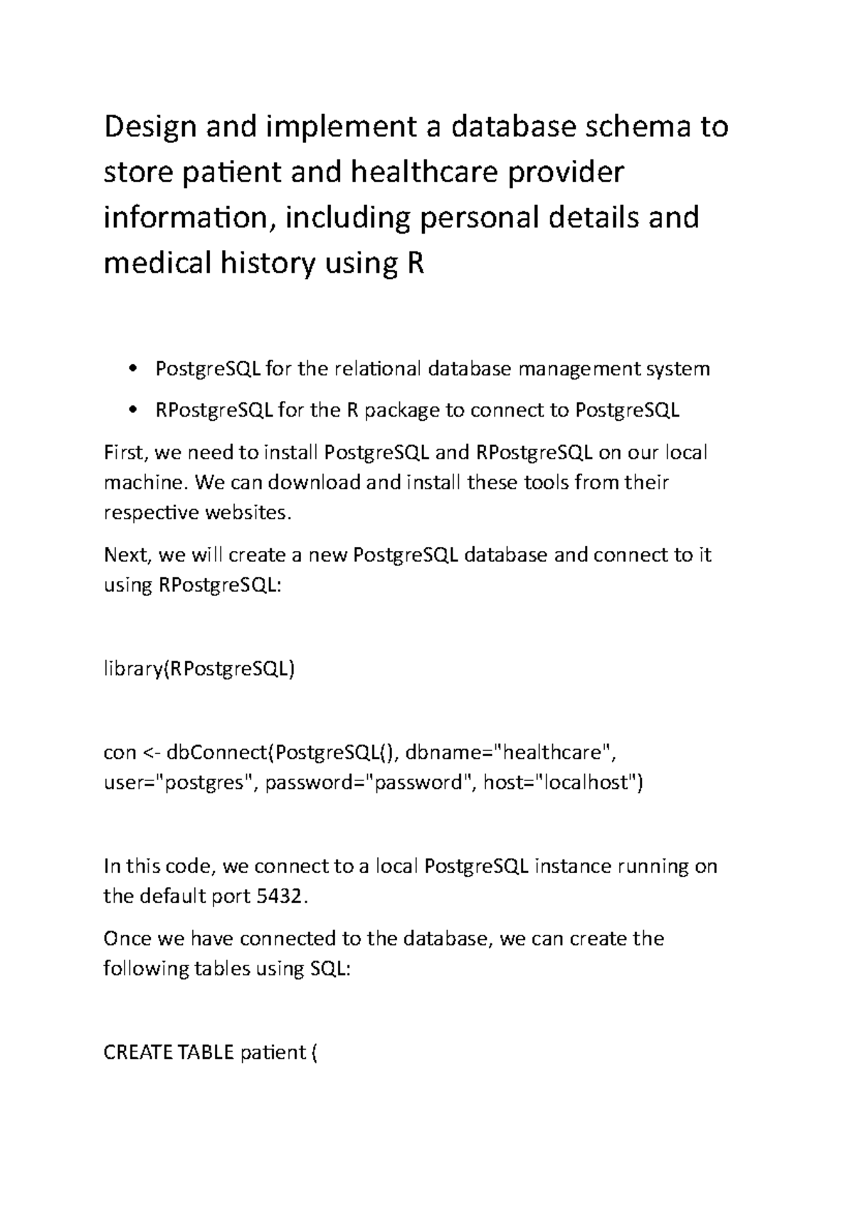 Healthcare provider information-R - Design and implement a database ...