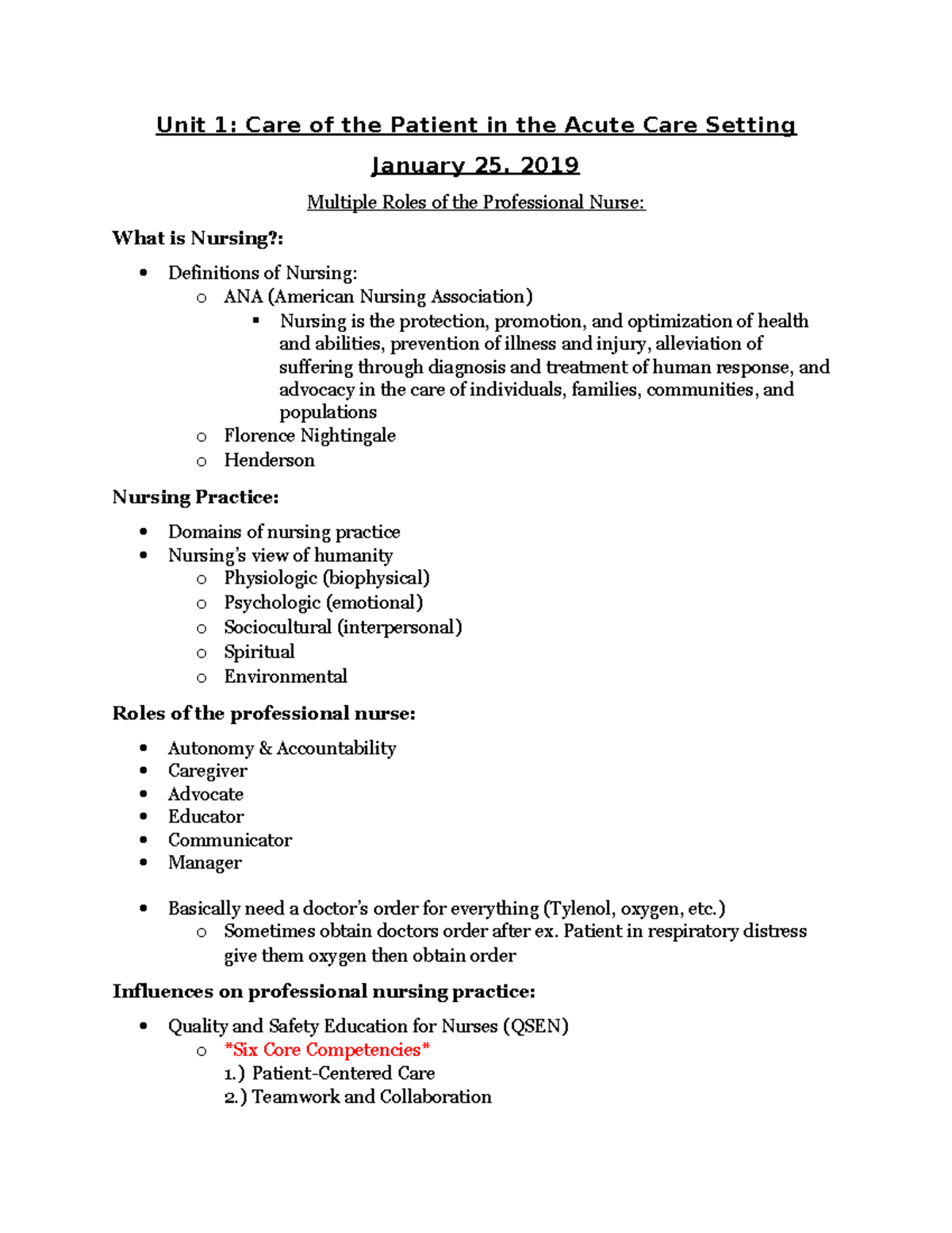 Unit 1: Introduction to MedSurge - Unit 1: Care of the Patient in the ...