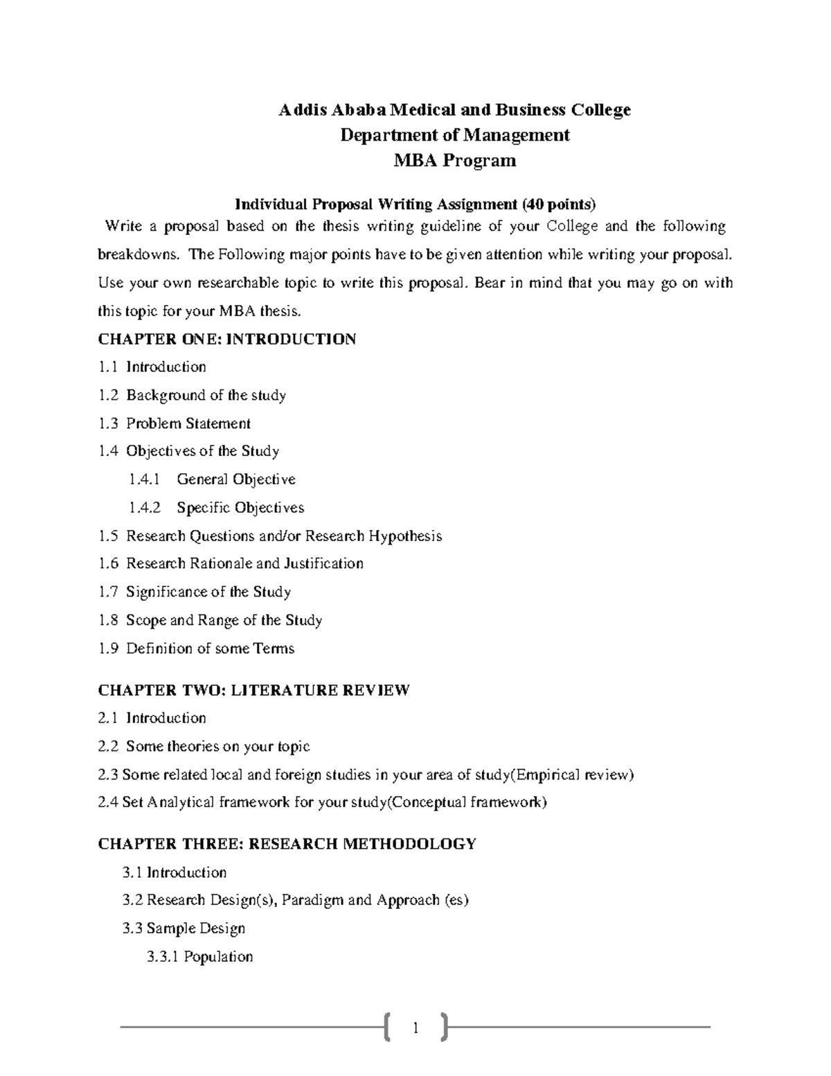 MBA Research Proposal Content - 1 breakdowns. The Following major ...