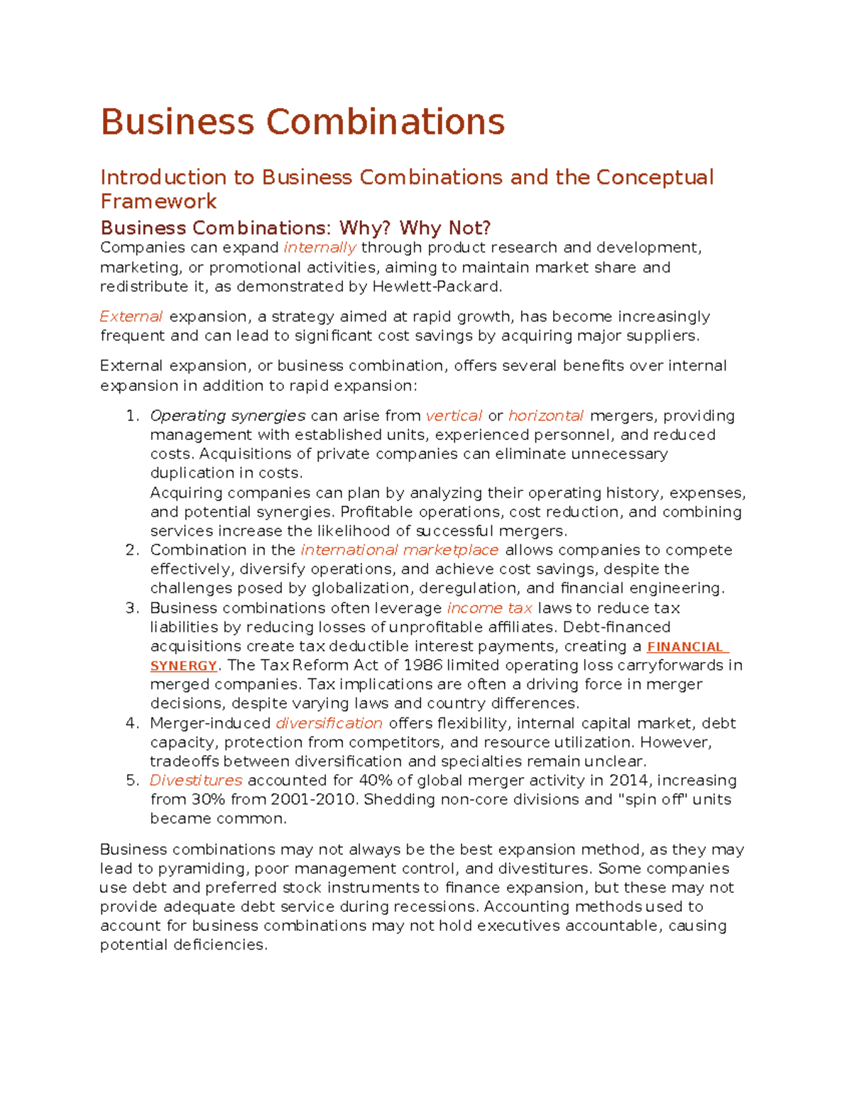Module 1 Notes - Business Combinations Introduction to Business ...