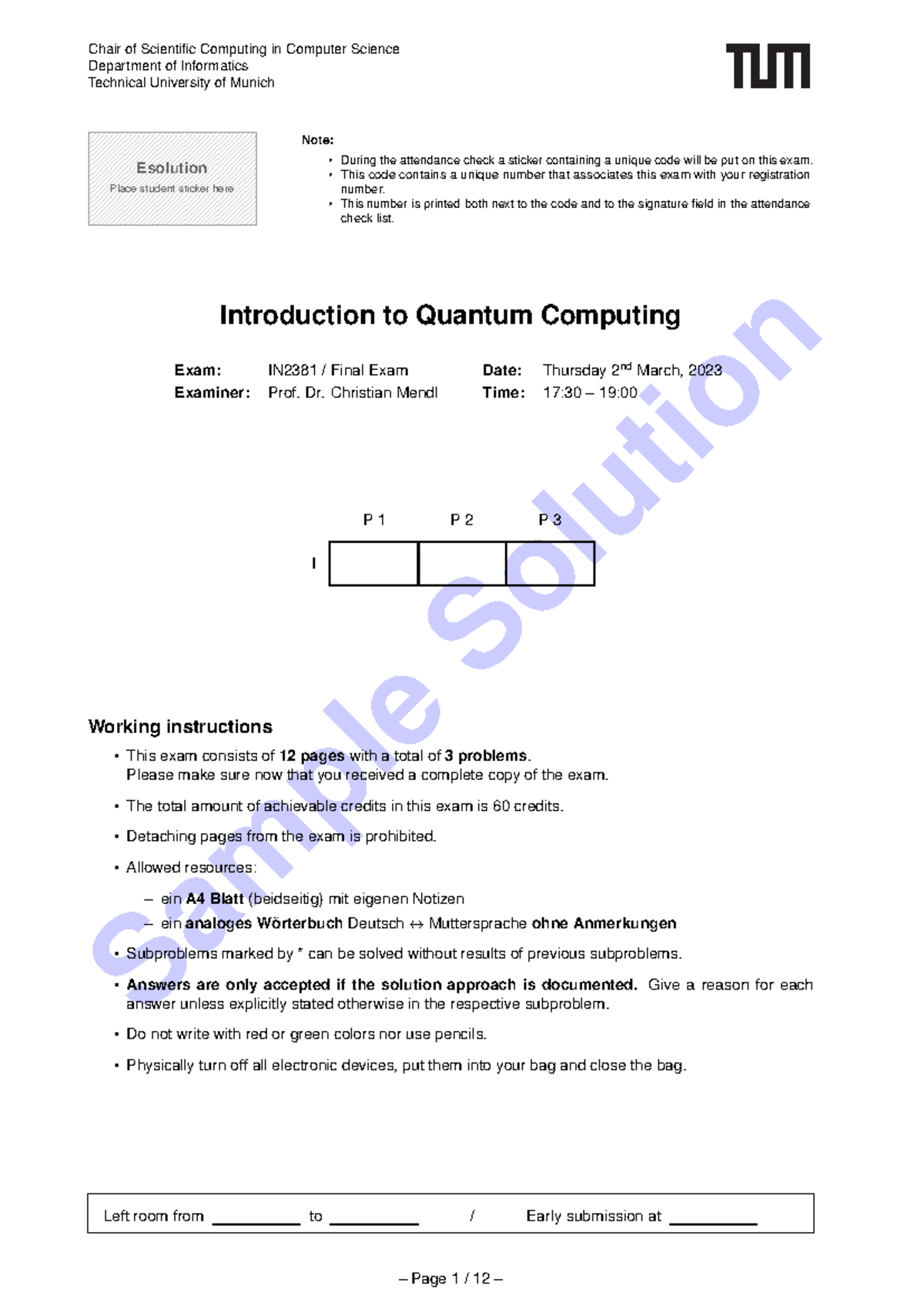 Solution iqc final exam - Sample Solution Chair of Scientific Computing ...