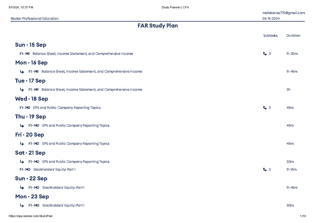 Study Planner CPAfar - histhf dfgf gdfdfgfd - FAR Study Plan Becker ...