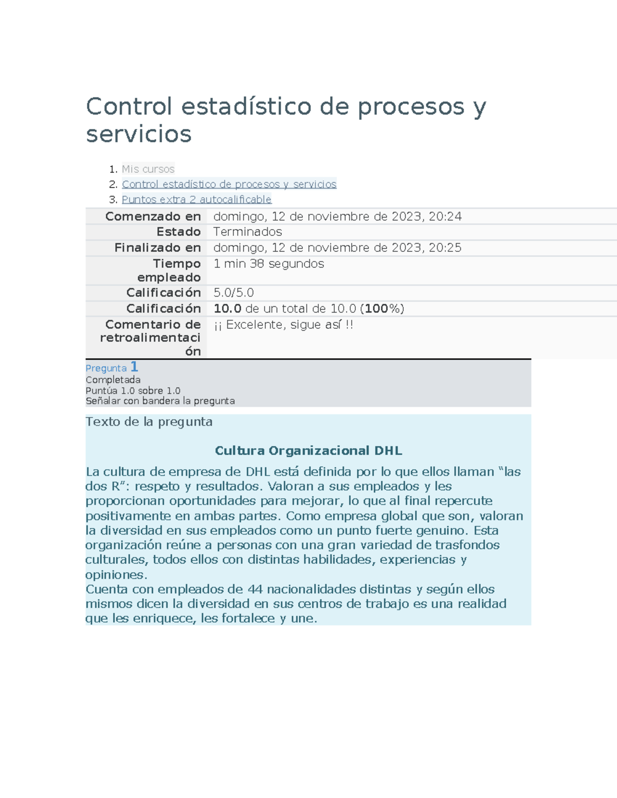 Control estadístico de procesos y servicios extra 2 - Control estadístico de procesos y ...