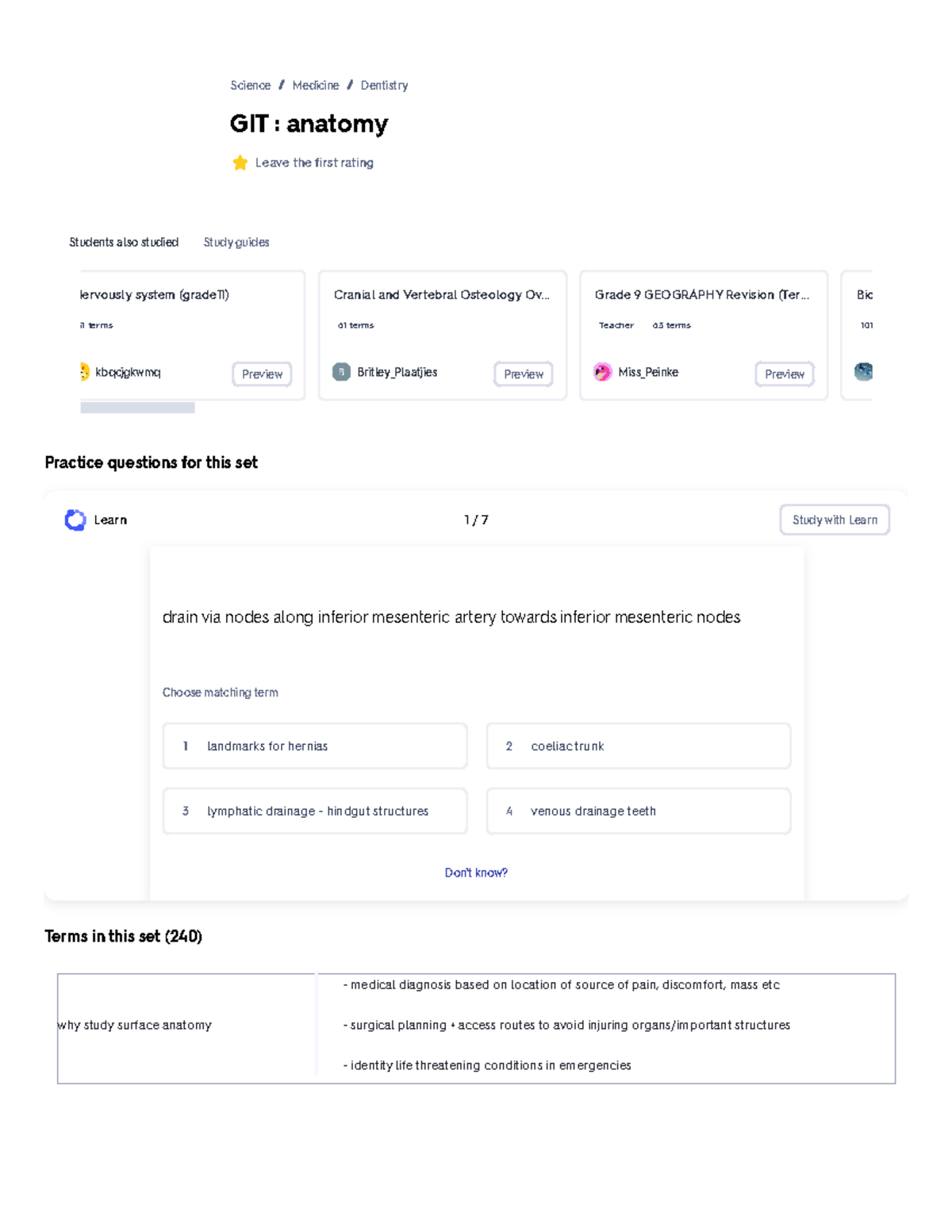 GIT anatomy Flashcards Quizlet - GIT : anatomy Science Medicine Dentistry Leave the first rating ...