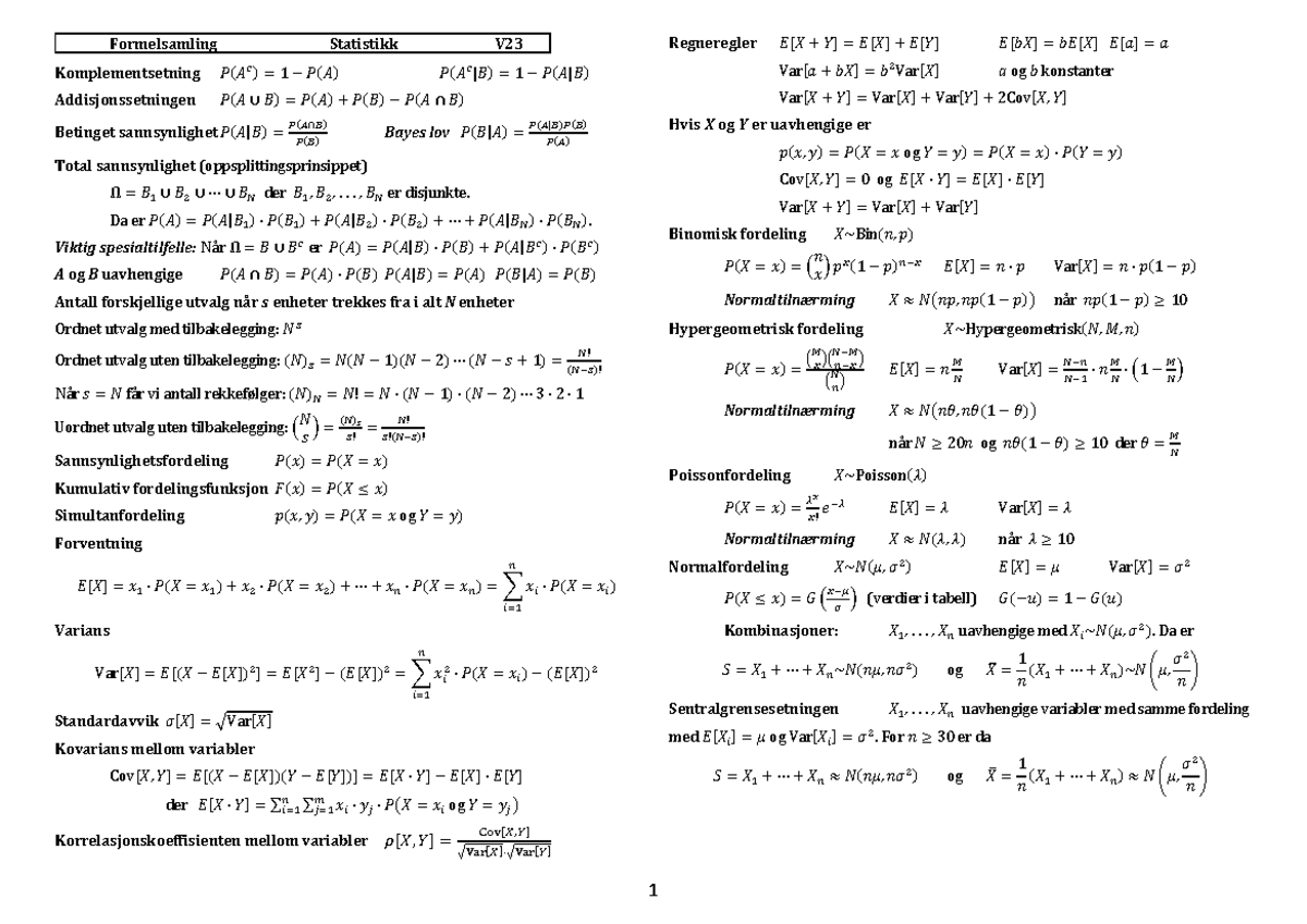 Formelsamling Statistikk V 23 - 1 Formelsamling Statistikk V ...