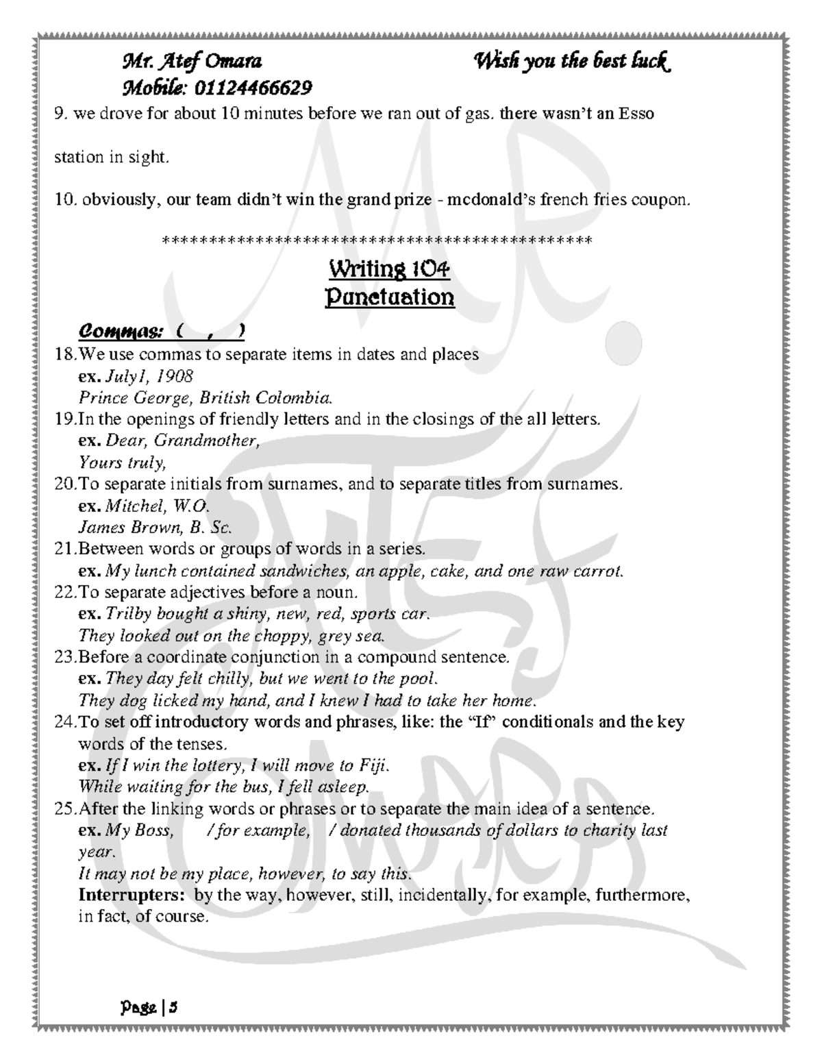 (Lesson 2) Punctuation and Capitalization + Exercises 'Commas and ...