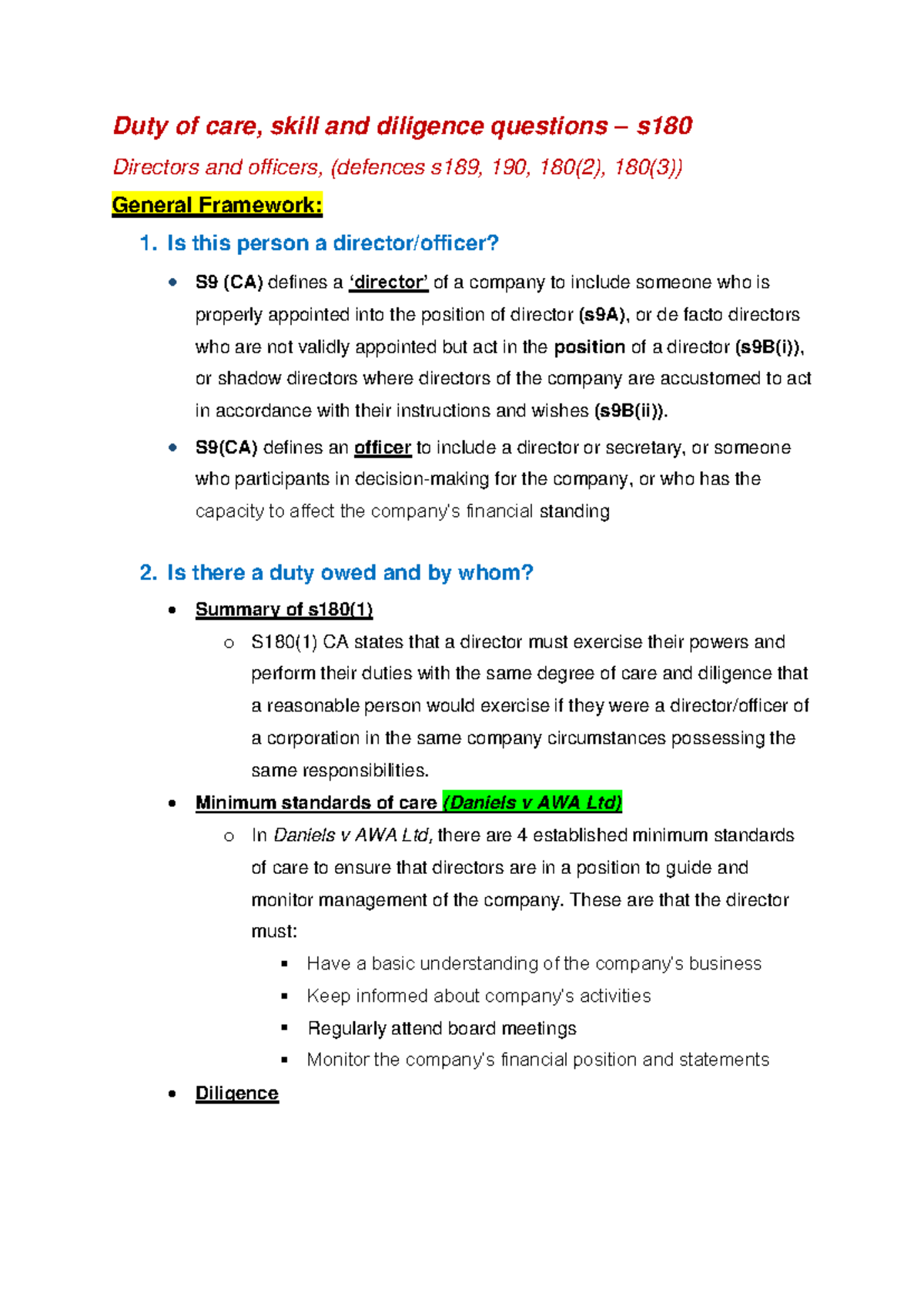 Ch 5 assumption & authority - Duty of care, skill and diligence ...