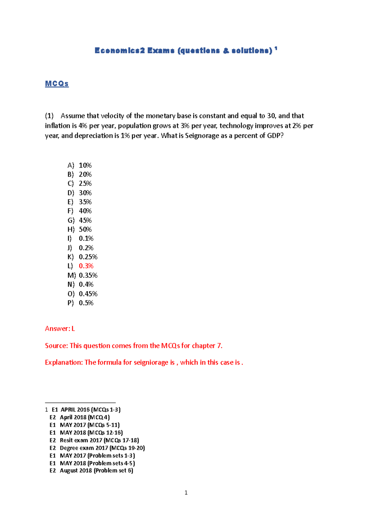 Economics2 Exams (questions solutions) - Studocu