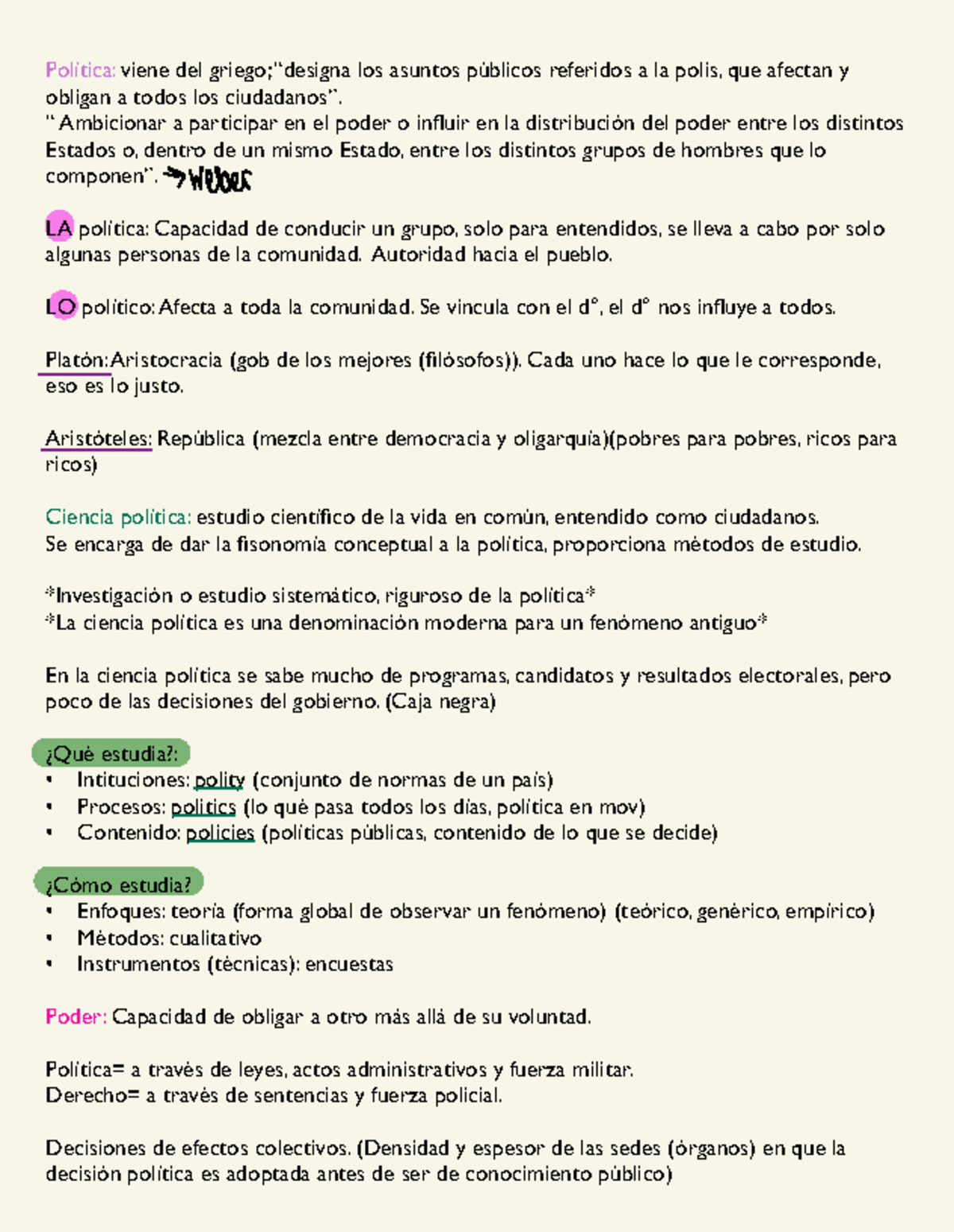 Resumen Cipol - Política: viene del griego; “designa los asuntos ...