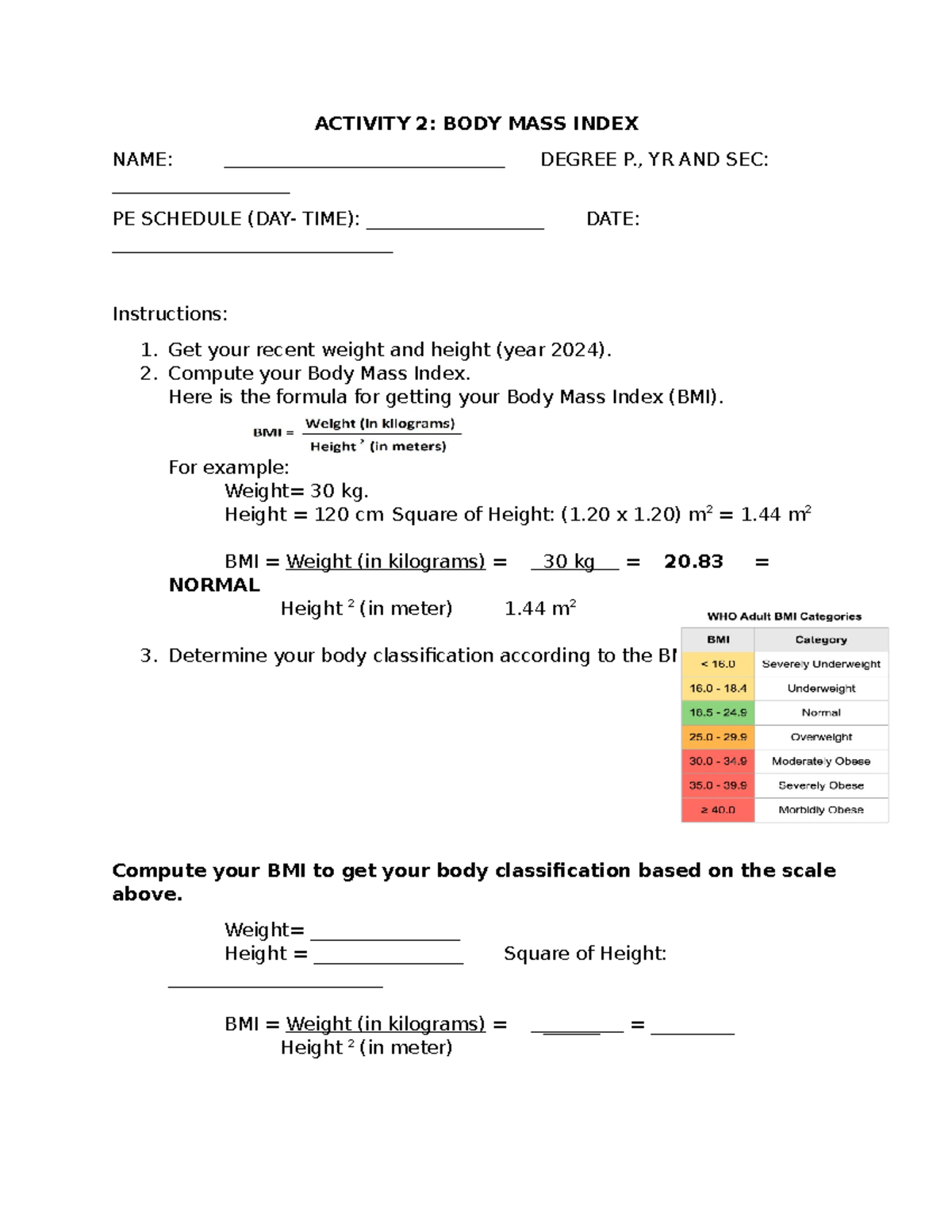 PE 3 ACT 2 - dfgsgdsgsdgsdgsdgsdggdssdgsdg - ACTIVITY 2: BODY MASS ...