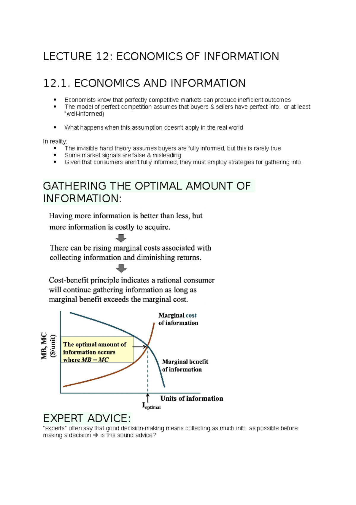 Lecture 12- economics and info - LECTURE 12: ECONOMICS OF INFORMATION ...
