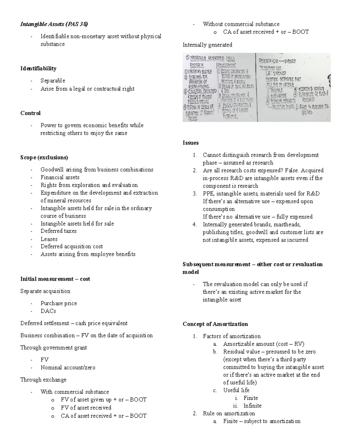 Summary Notes - Intangible Assets - Intangible Assets (PAS 38 ...