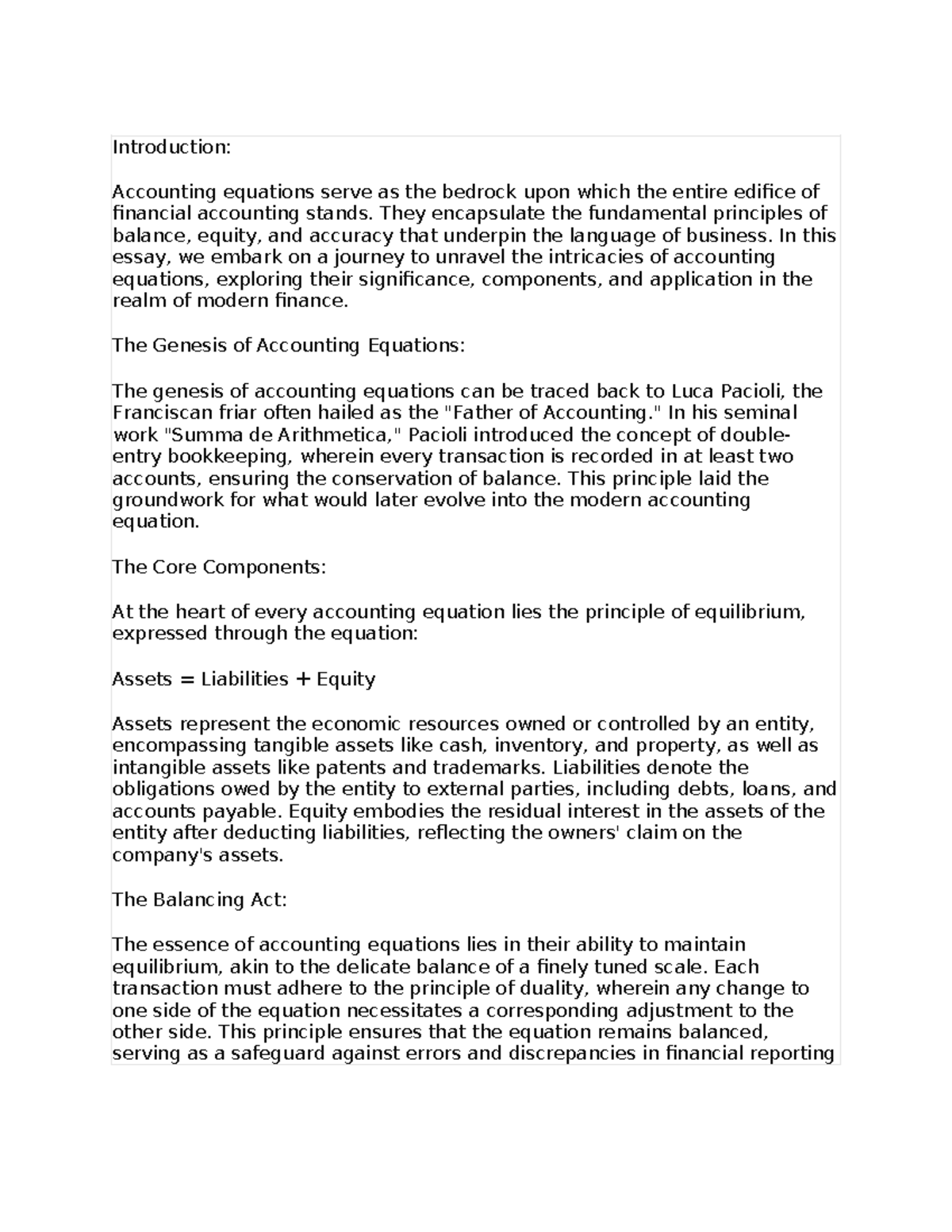 Accountin Equation - Introduction: Accounting equations serve as the ...