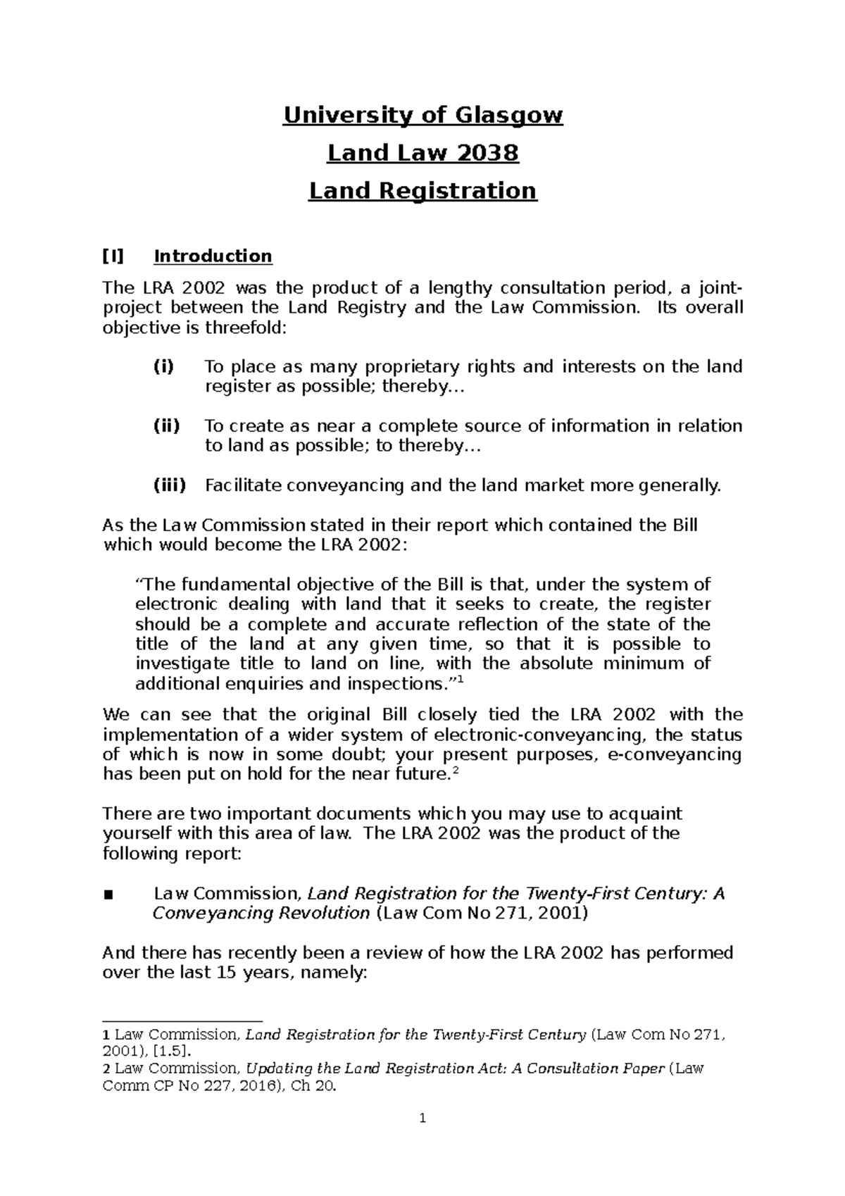 Land Registration Lecture Outline Notes - University of Glasgow Land ...