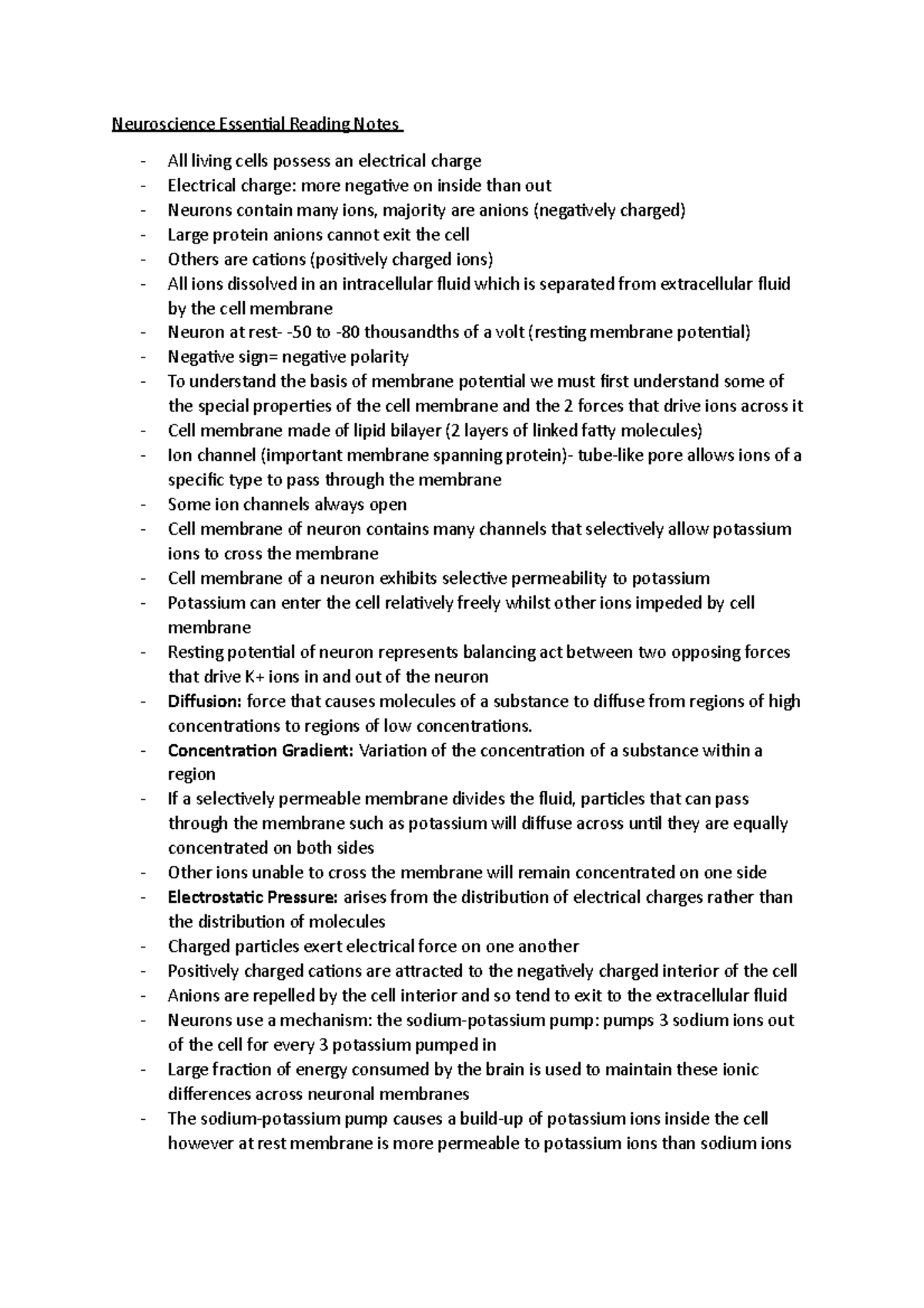 Neuroscience Essential Reading Notes - Neuroscience Essential Reading ...