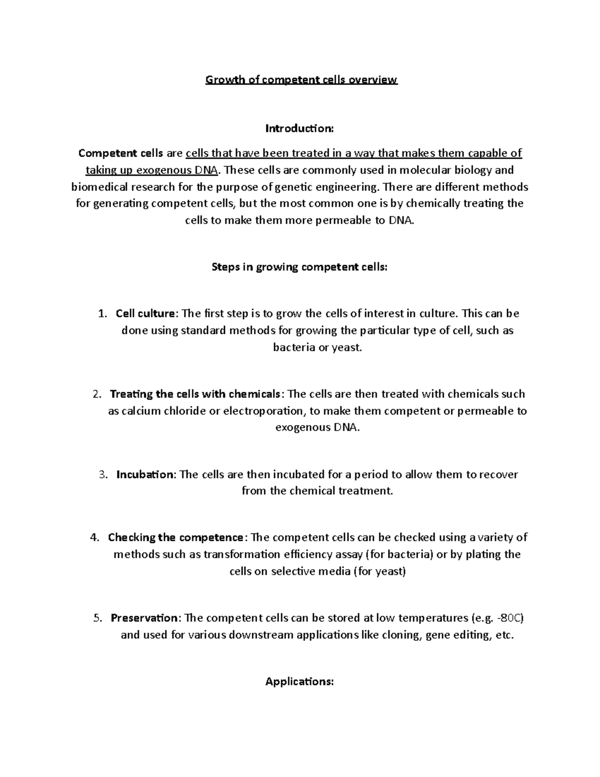 Document 89 (68) - Growth of competent cells overview - Growth of ...