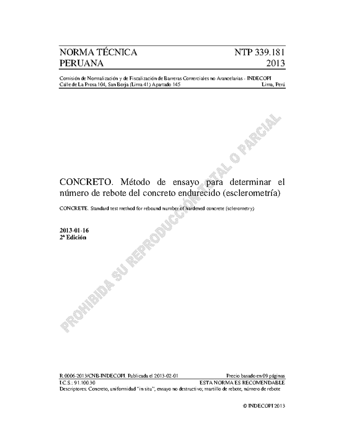 Norma Técnica NTP 339 - NTP - © INDECOPI 2013 Í NORMA TÉCNICA NTP 339. PERUANA 2013 Comisión de ...