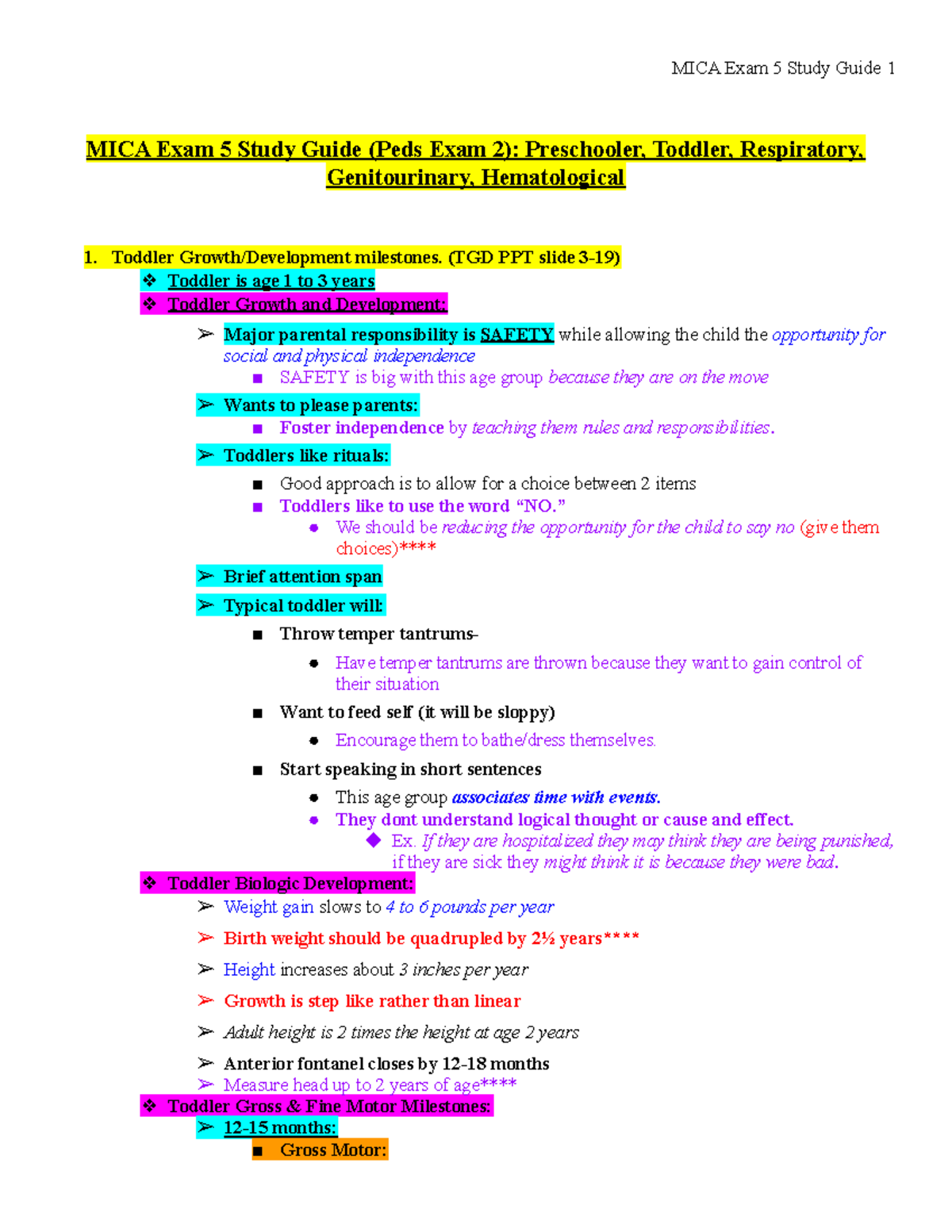 MICA Exam 5 Study Guide - MICA Exam 5 Study Guide (Peds Exam 2 ...