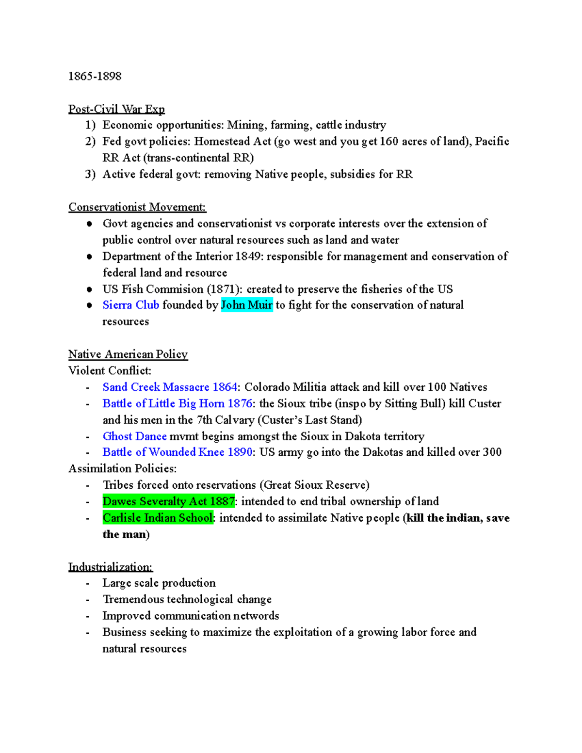 Unit 6 Apush Review - 1865- Post-Civil War Exp 1) Economic ...