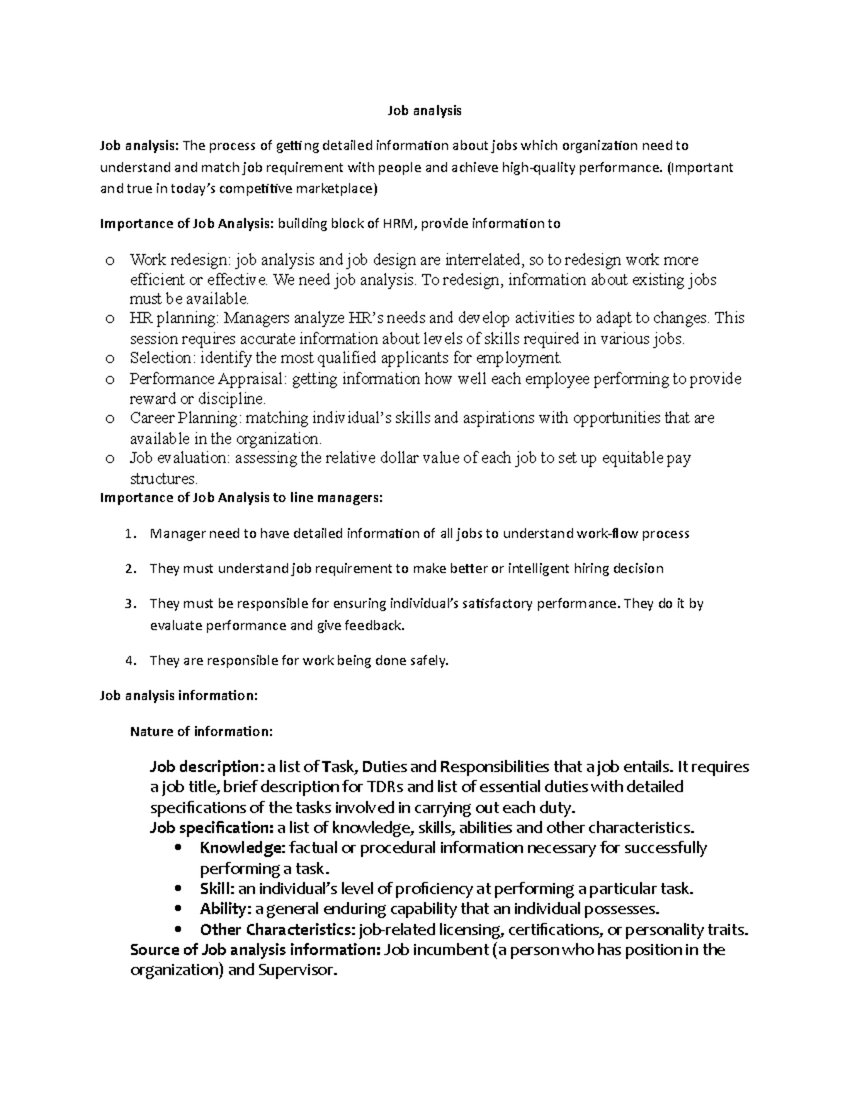 Job analysis (report) - Job analysis Job analysis : The process of ...