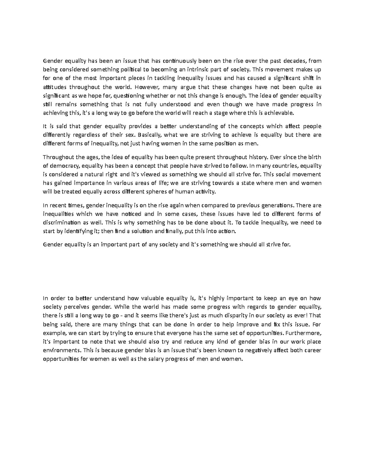 30 - second talk - hope it helps - Gender equality has been an issue ...