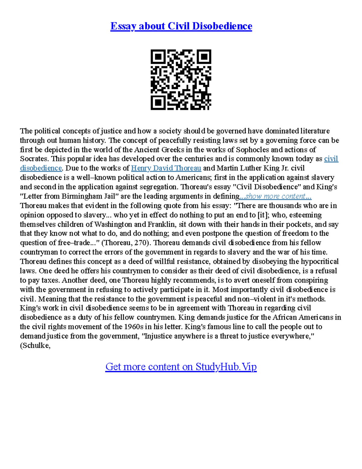 Disobedience Essay - Essay about Civil Disobedience The political ...