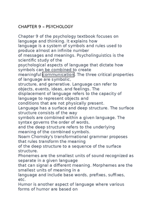 Chapter 8 – Psychology - CHAPTER 8 – PSYCHOLOGY Chapter 8 of psychology ...