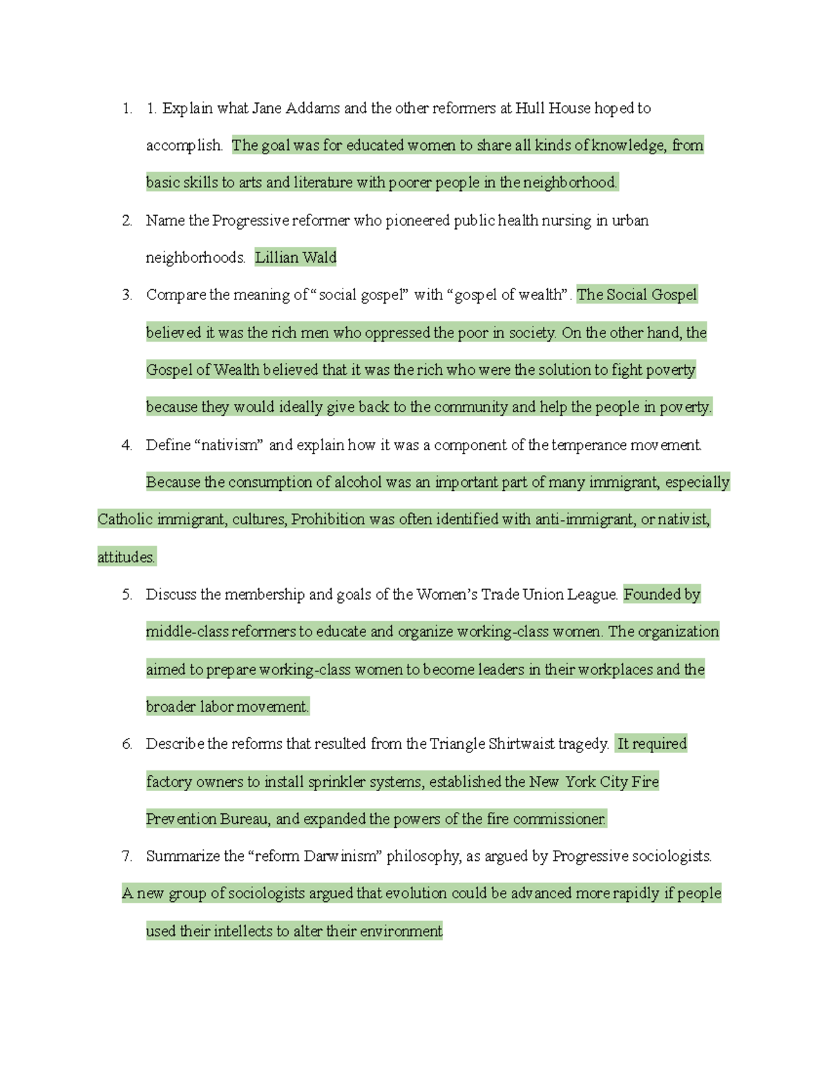 History II Exam II Review - Explain what Jane Addams and the other ...