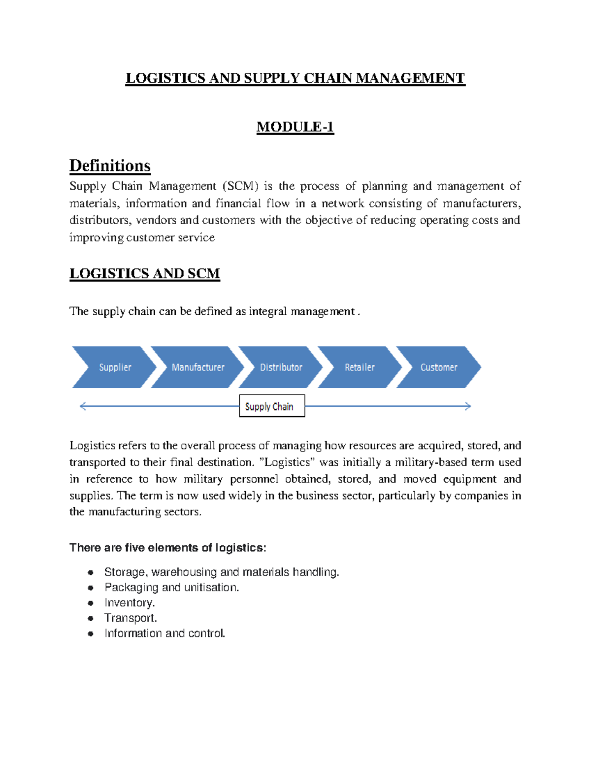 Logistics AND Supply Chain Management - LOGISTICS AND SUPPLY CHAIN MANAGEMENT MODULE ...