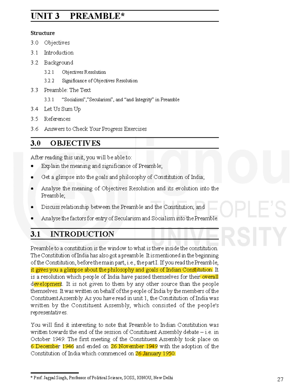 Notes preamble vac - Philosophical Premises UNIT 3 PREAMBLE* Structure ...
