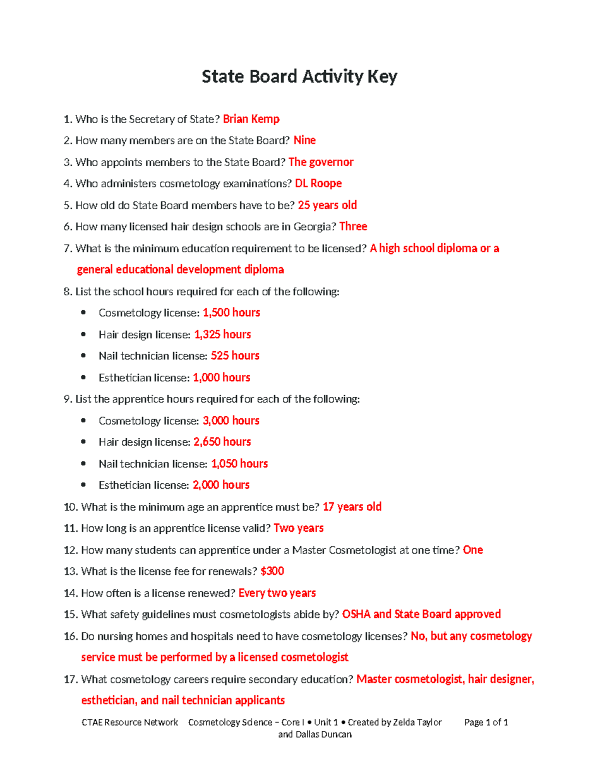 HS CSI 1 State Board Activity Key - State Board Activity Key 1. Who is ...