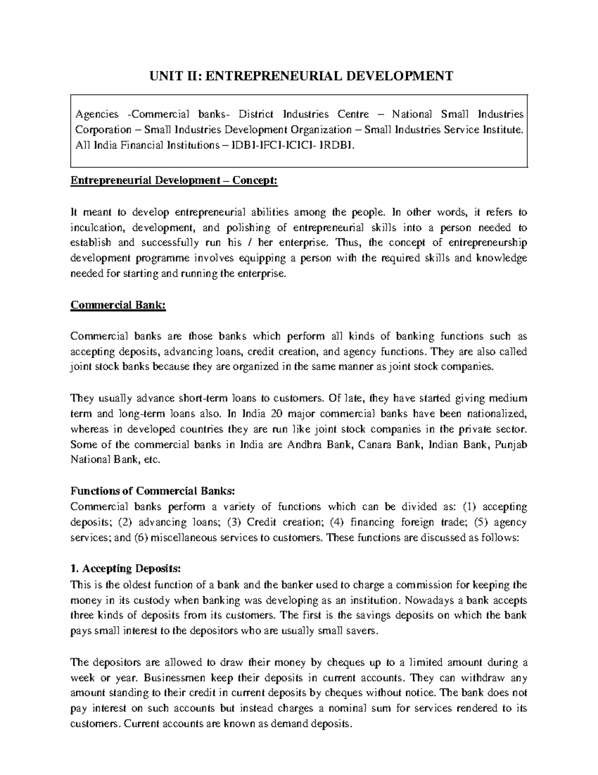 Entrepreneurship Development Programme Unit-2 - UNIT II ...