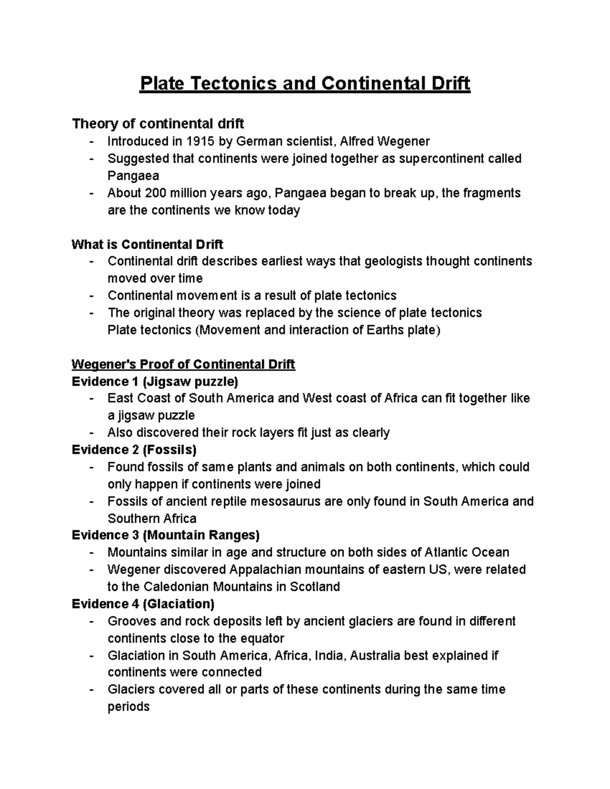 Plate Tectonics and Continental Drift - Studocu
