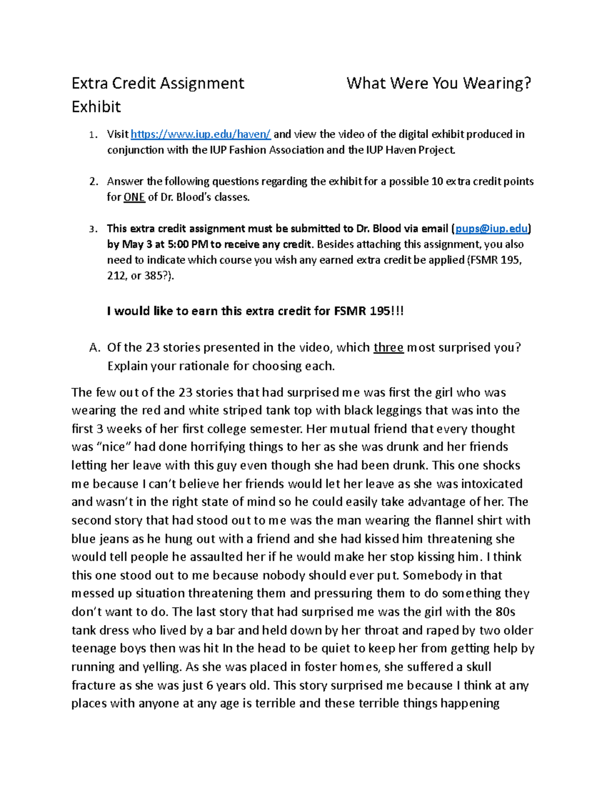 Extra Credit Assignment What are you wearing Exhibit - Extra Credit ...