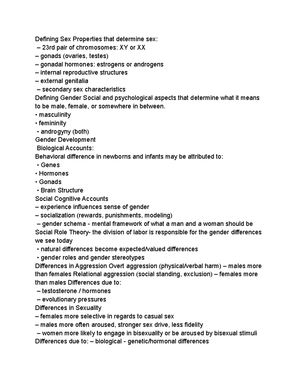 Defining Gender And Sex Defining Sex Properties That Determine Sex
