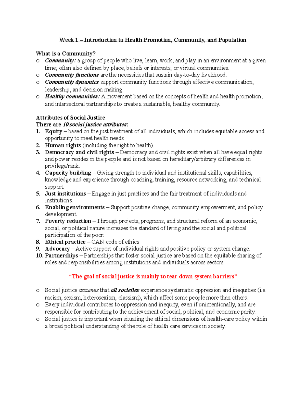 Nurs 2000 Lecture Notes - Week 1 – Introduction to Health Promotion ...