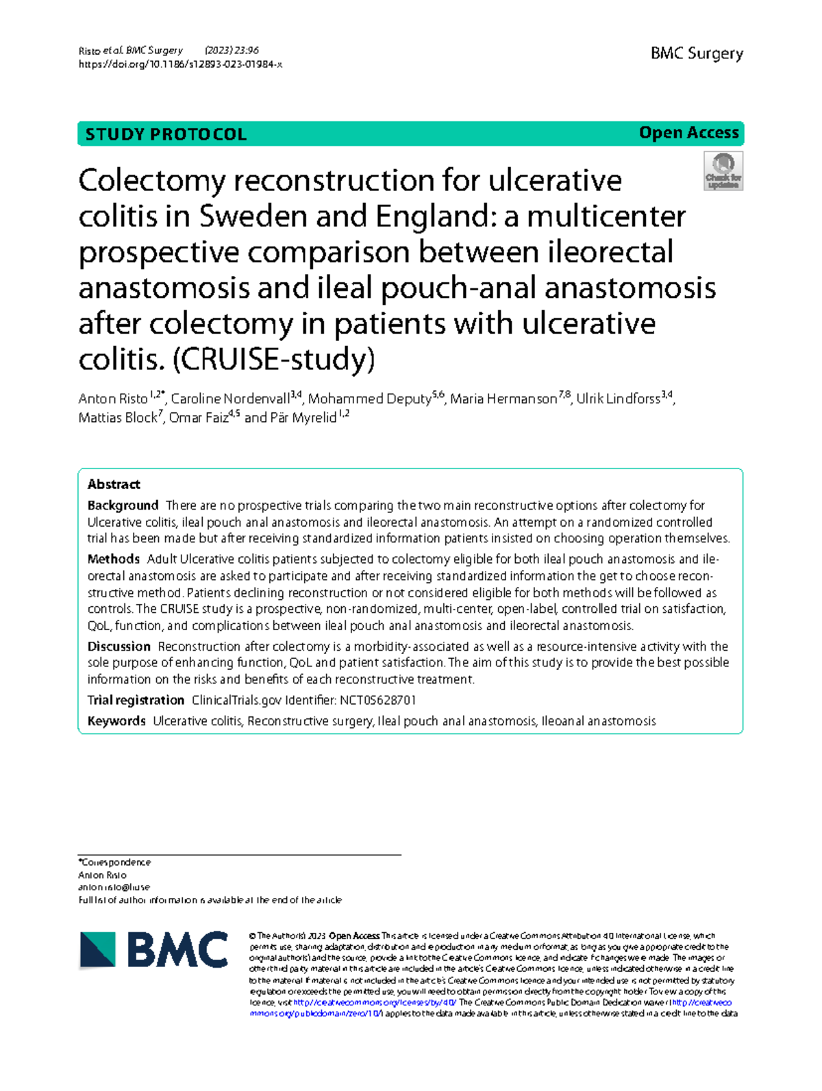 Anton Colectomy reconstruction for ulcerative colitis in Sweden and ...