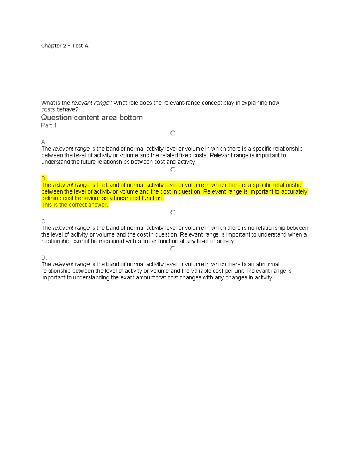 Chapter 2 - Chapter 2 – Test A What is the relevant range? What role ...